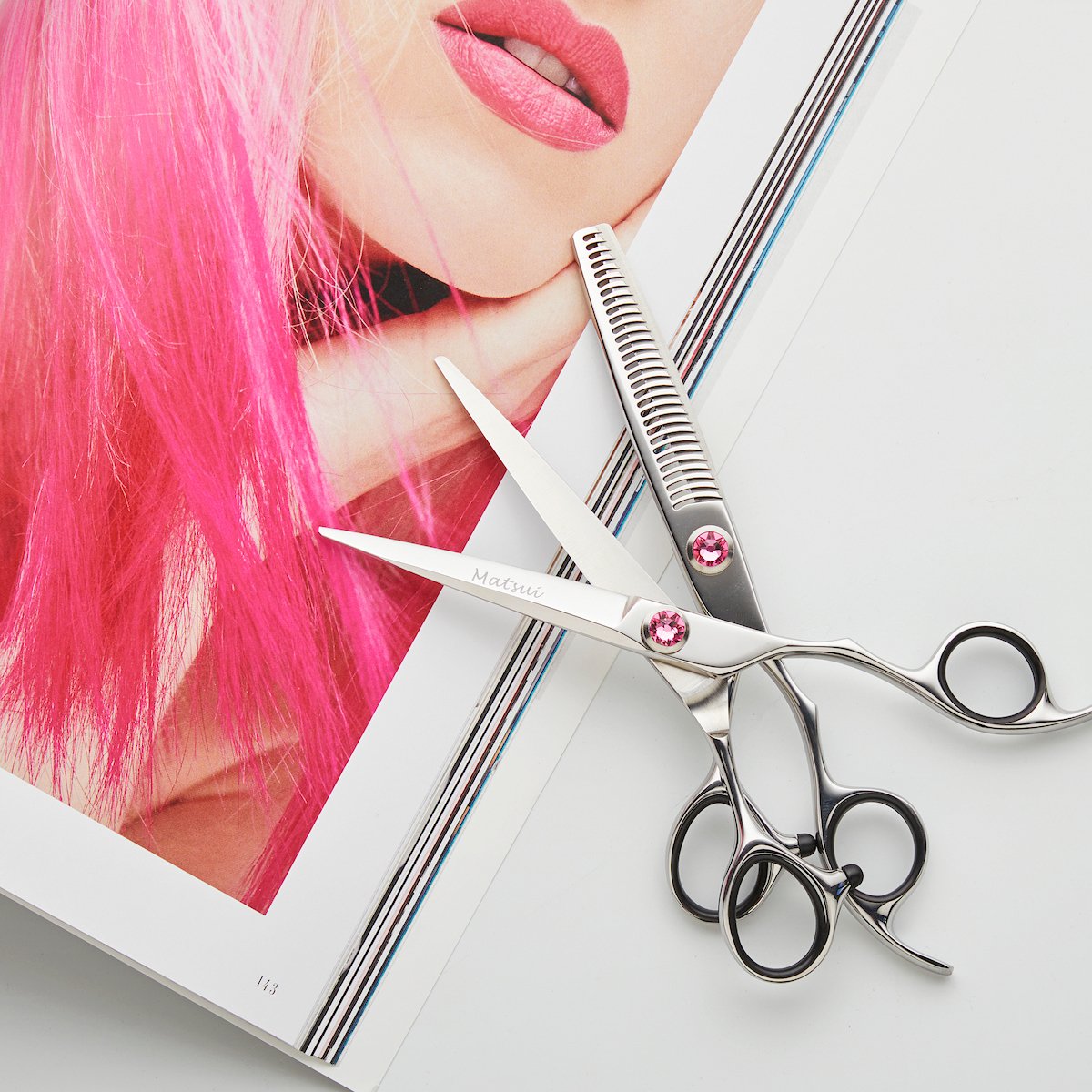 2026 Matsui Swarovski Elegance Pink Hairdressing Scissors Triple Set ...